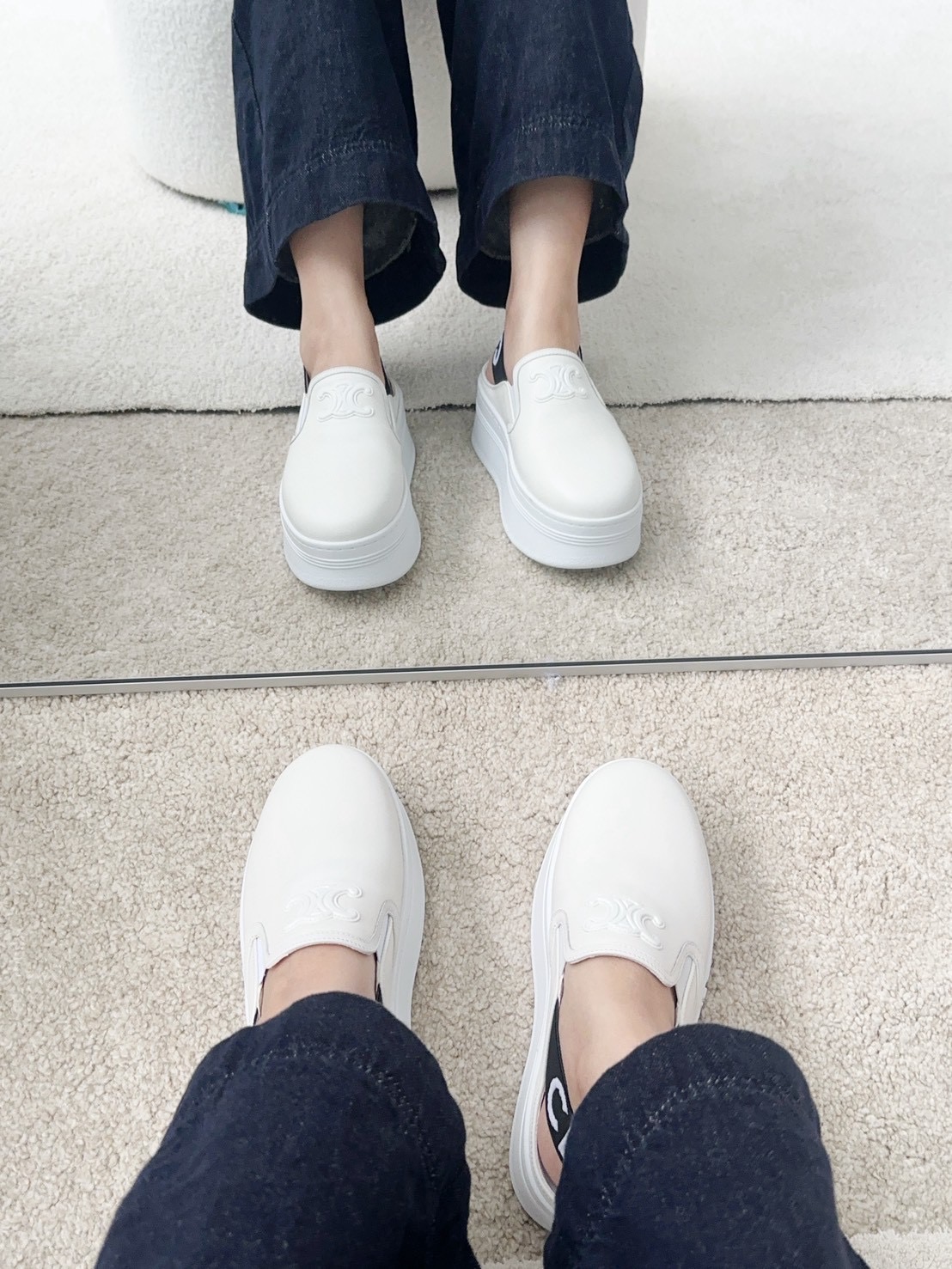 Celine Block Wedge Mule - White